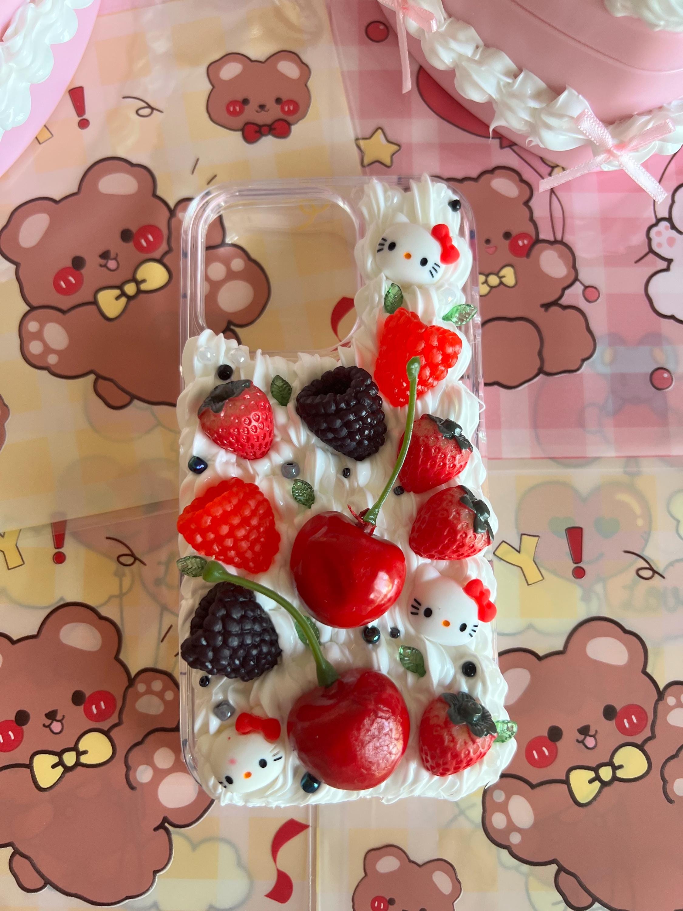 Decoden iPhone Case, Strawberry Hello Cat Phone Case, Kawaii Cherry ...