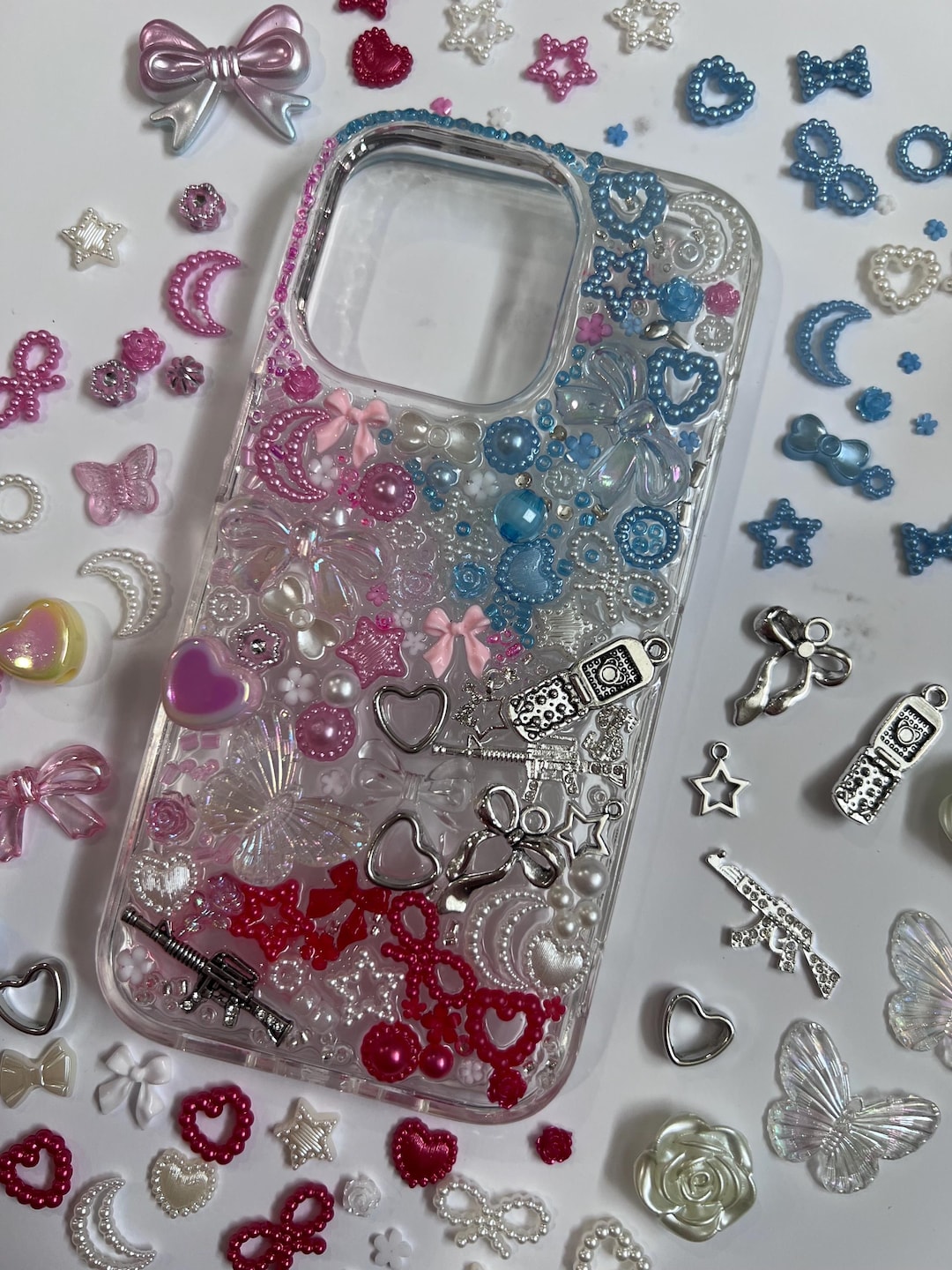 Charm Filled Junk Phone Case, Charm Resin Phone Case With Pearl and Bow ...