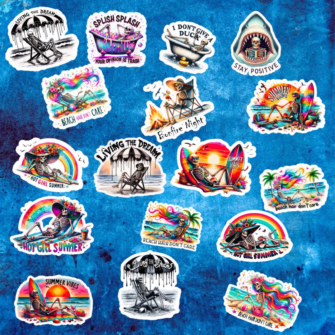 Skeleton Summer Vibe Stickers - Etsy