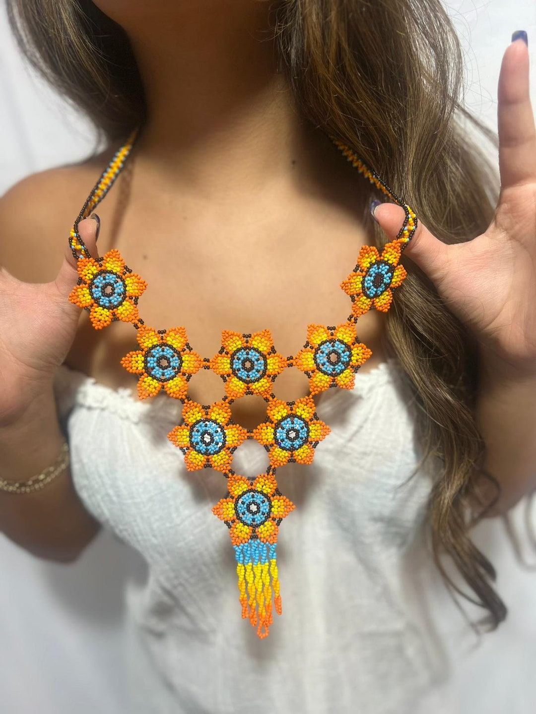 Handmade Traditional Indigenous Embera Chami Floral Beaded Necklace ...
