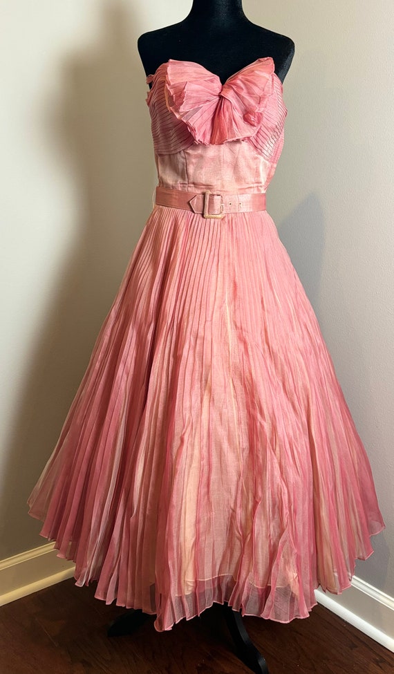 Vintage Pink Accordion Pleated Cocktail Dress - Gem