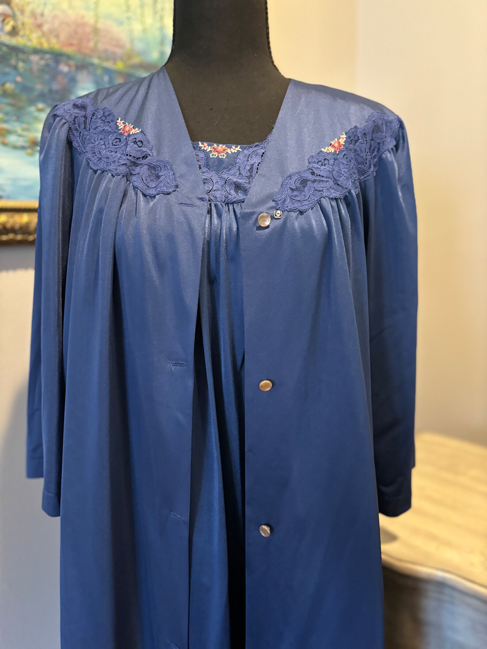 Dark Blue Vintage Shadowline Peignoir Set - Etsy