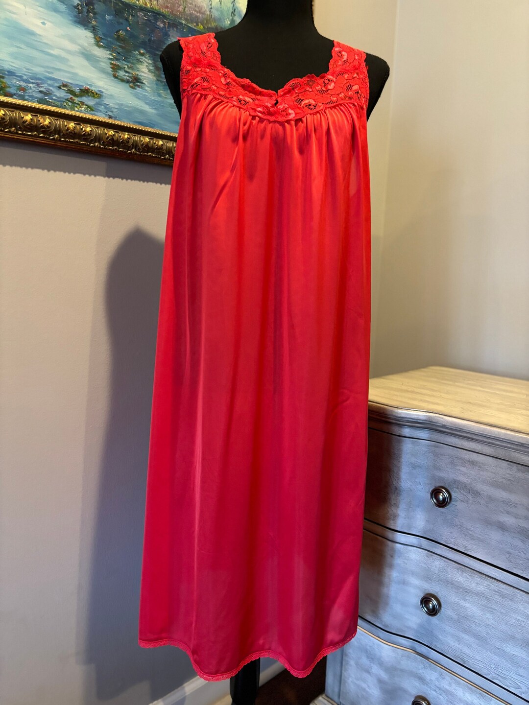 SALE!! Red Vintage Shadowline Gown - Etsy