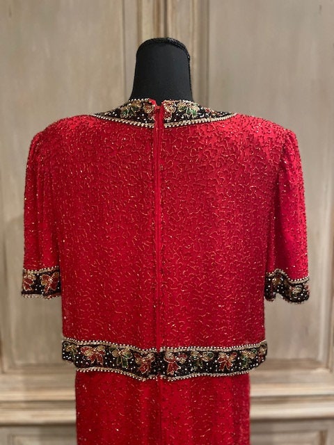 Incredible Red Beaded Gown by Lawrence Kazar - Etsy
