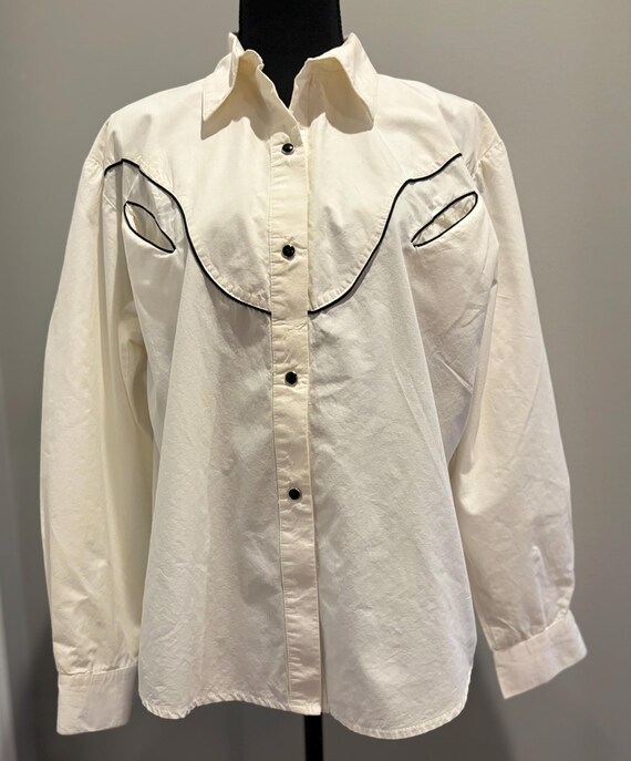 Vintage White Western Shirt with Black Details - Gem