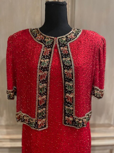 Incredible Red Beaded Gown by Lawrence Kazar - Etsy