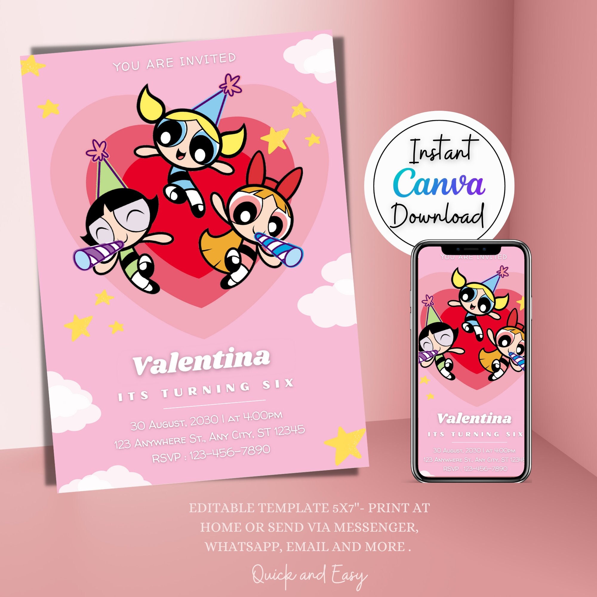 Editable Theme Party Invitation Power Puff Girls Chicas Super Poderosas ...