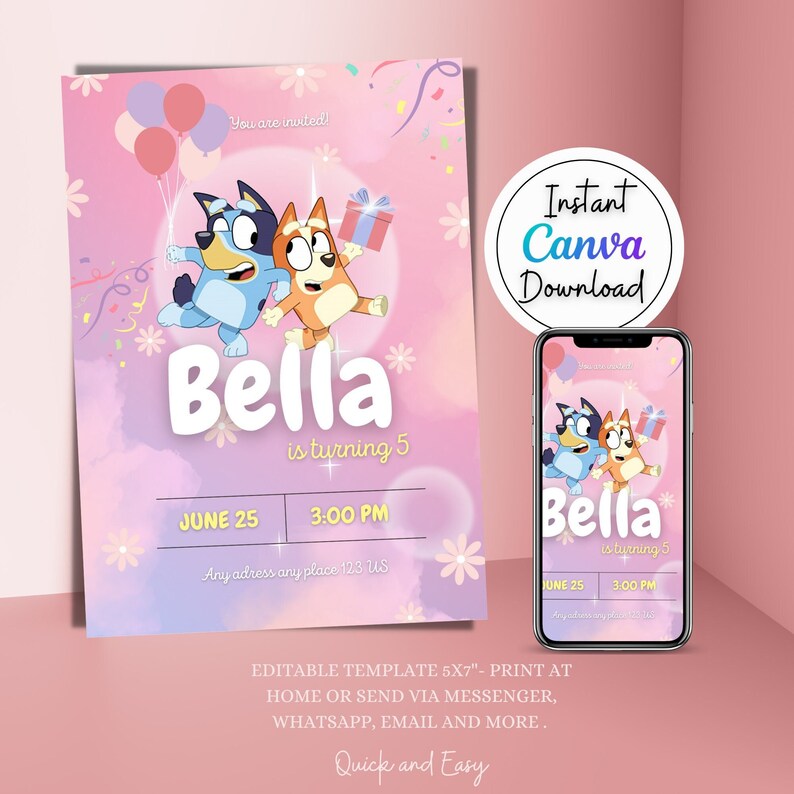 Bluey Girl Invitación editable a fiesta temática - Etsy México