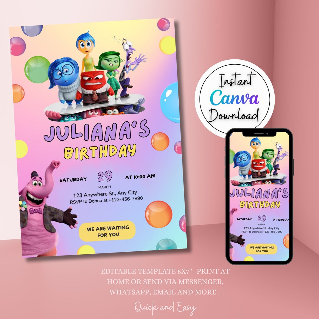 Inside Out Editable Theme Party Invitation Birthday Theme Party - Etsy