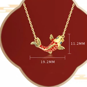 Gold Koi Fish Pendent Necklace, SS925 Silver Good Fortune Necklace, Red ...