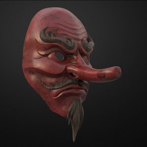 Unpainted Japanese Tengu Oni Demon Mask Handcrafted Cosplay Accessory ...