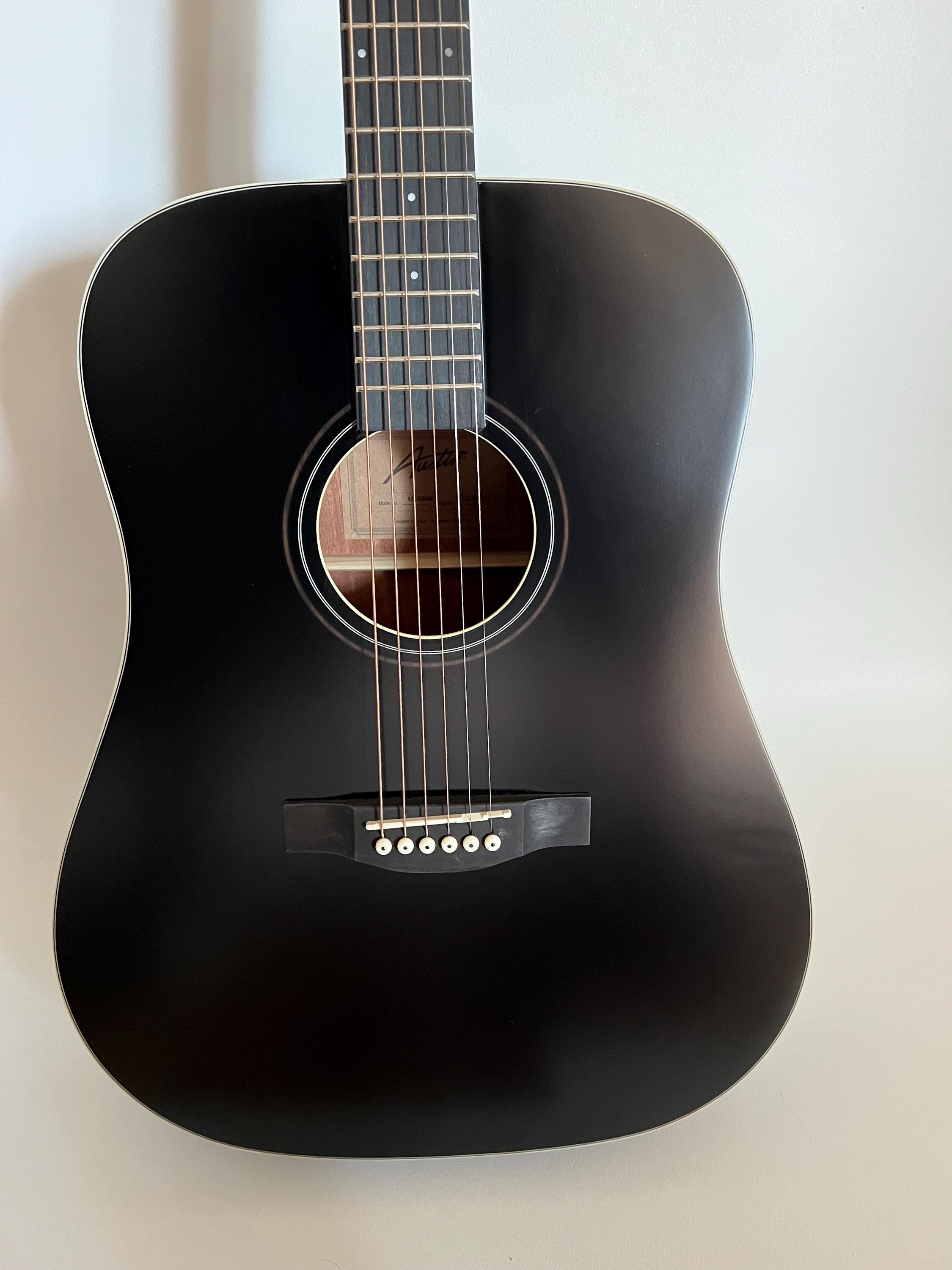 Austin AA25DSBK Dreadnought Acoustic 6 String Black Finish Righthand ...