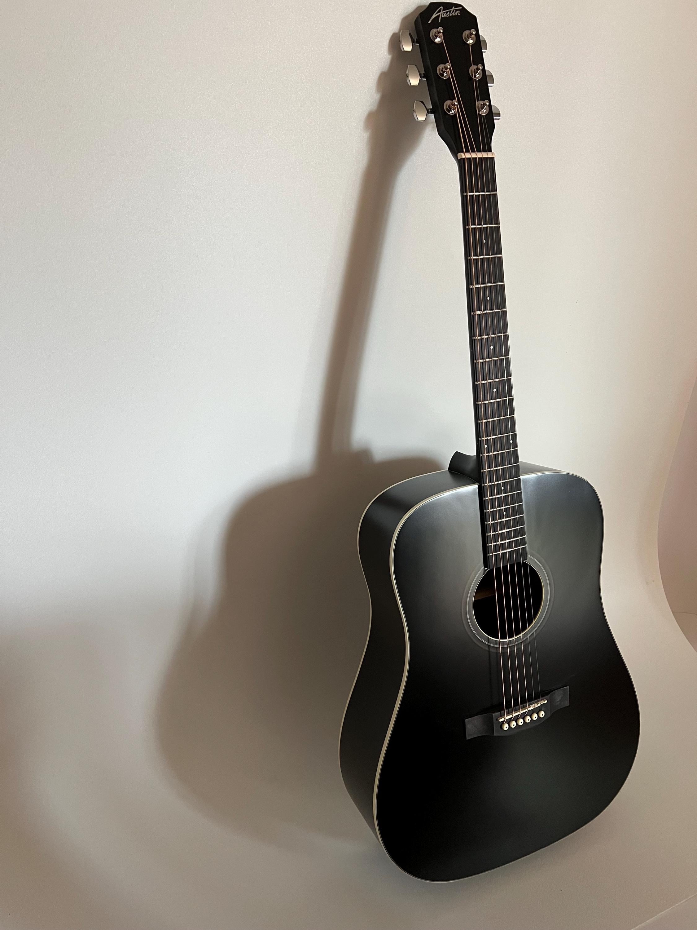 Austin AA25DSBK Dreadnought Acoustic 6 String Black Finish Righthand ...