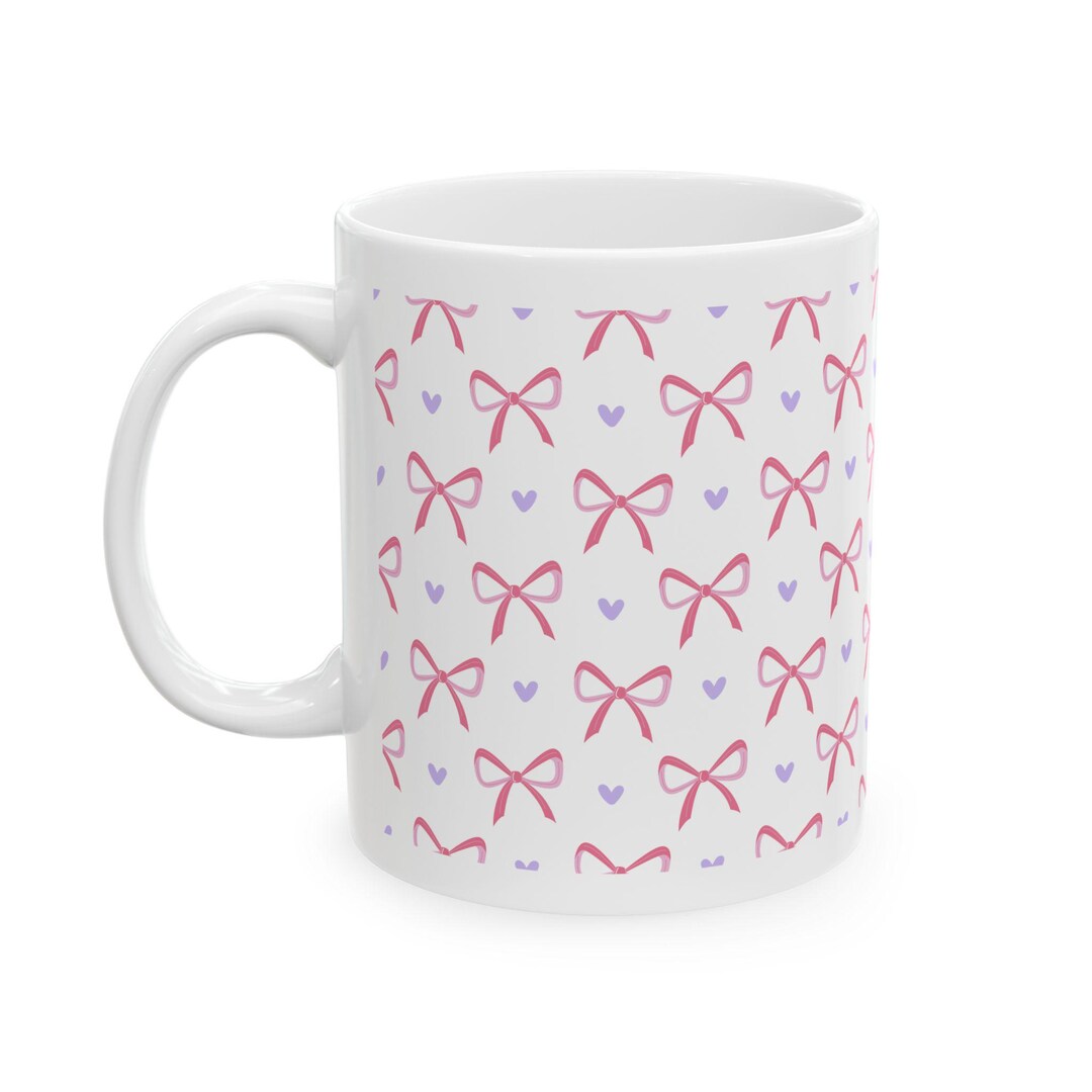 Pink Bow Pattern Mug | Handdrawn Hearts and Bows Ceramic Mug - Etsy