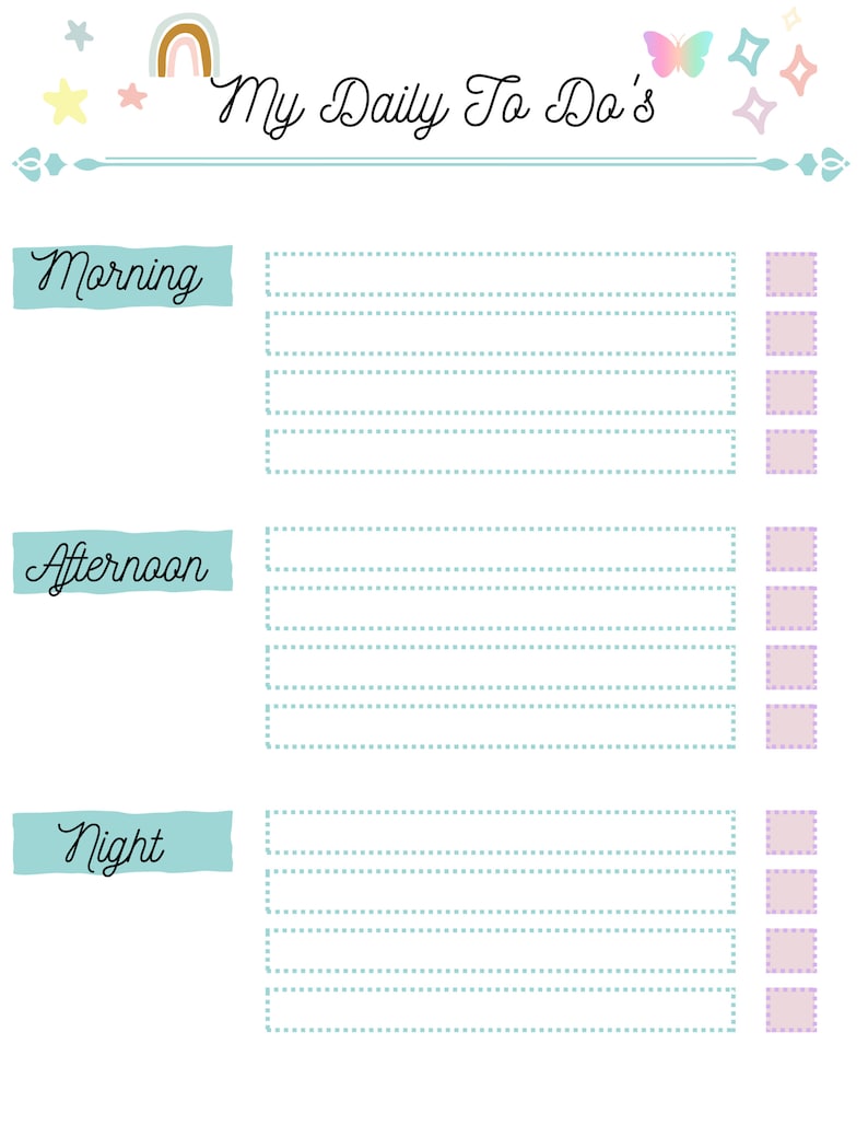 Kids Daily to Do List Printable, Daily Chore Chart Printable, Printable ...