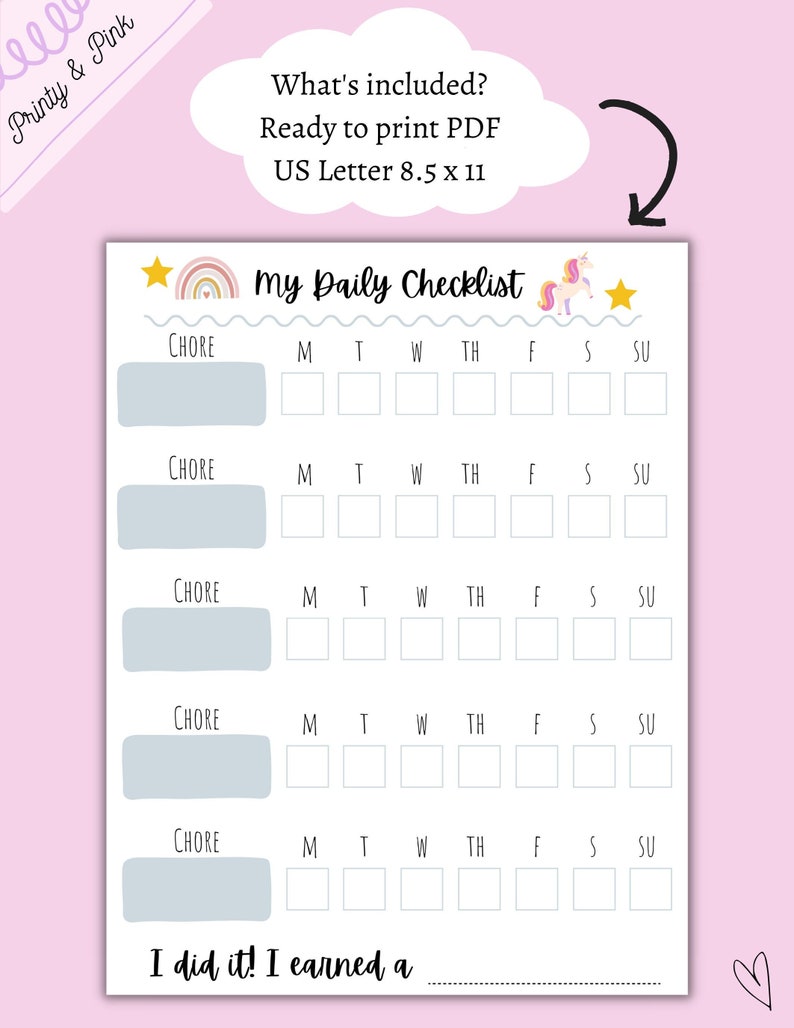 Kids Daily Checklist Printable, Daily Chore Chart Printable, Printable ...