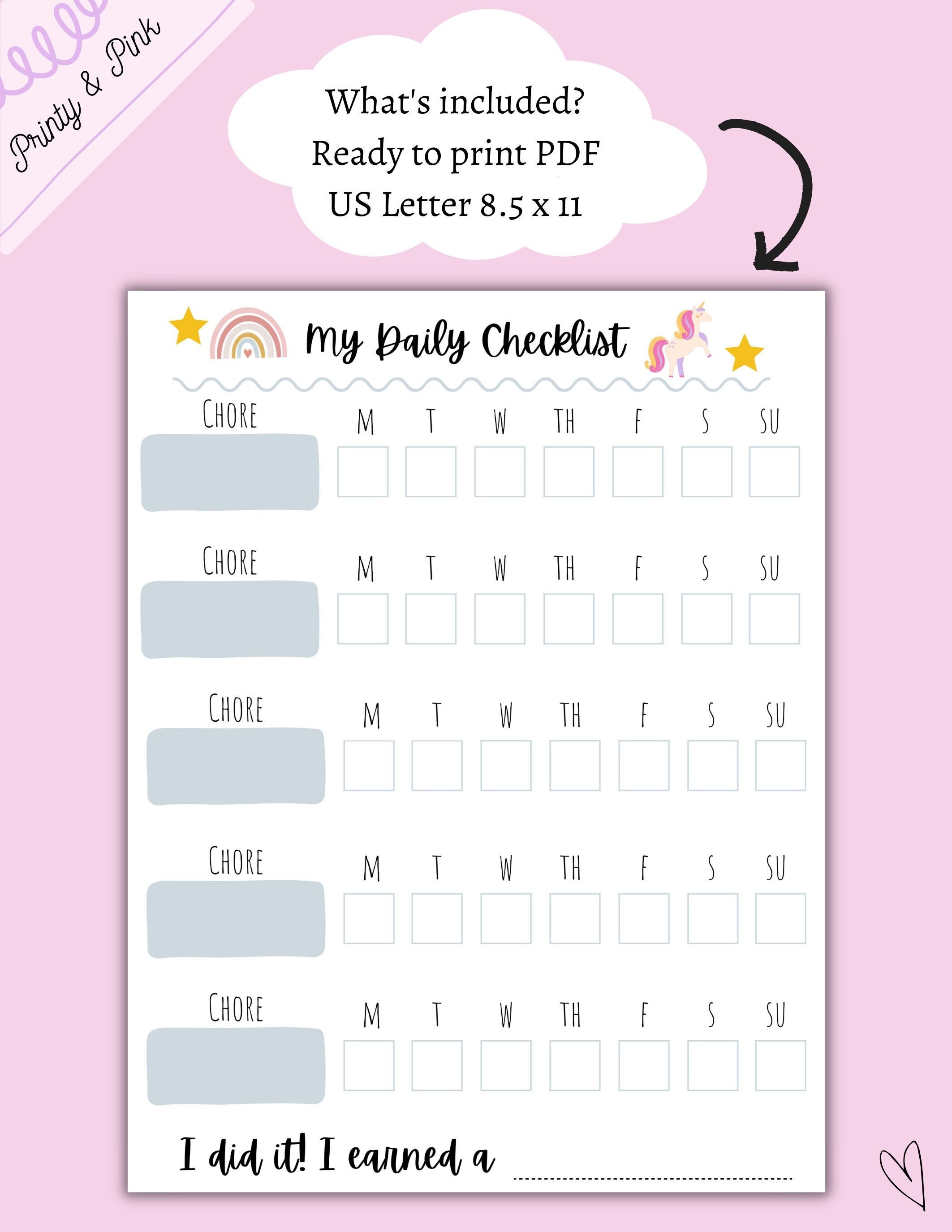 Kids Daily Checklist Printable, Daily Chore Chart Printable, Printable ...