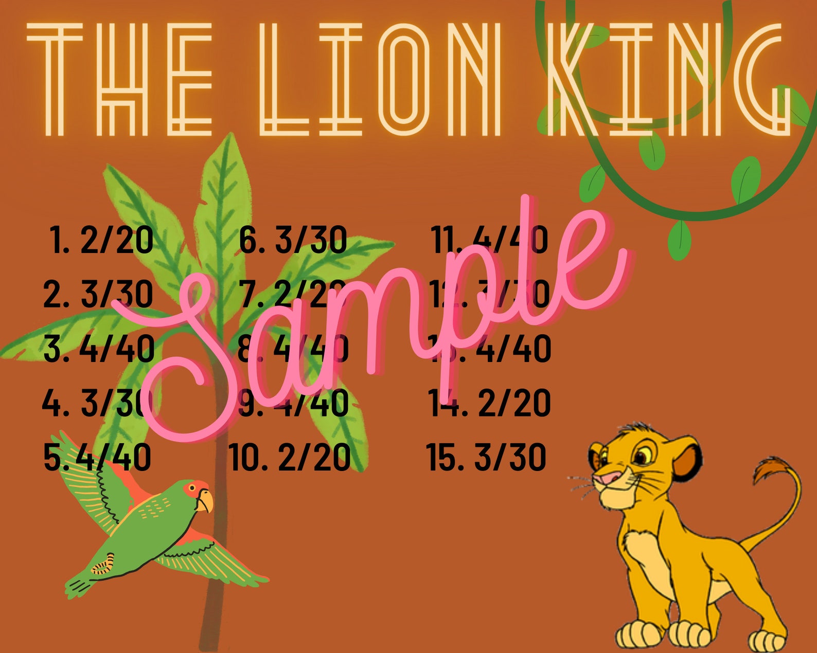 Bingo Board , Bno Board, Lion King - Etsy