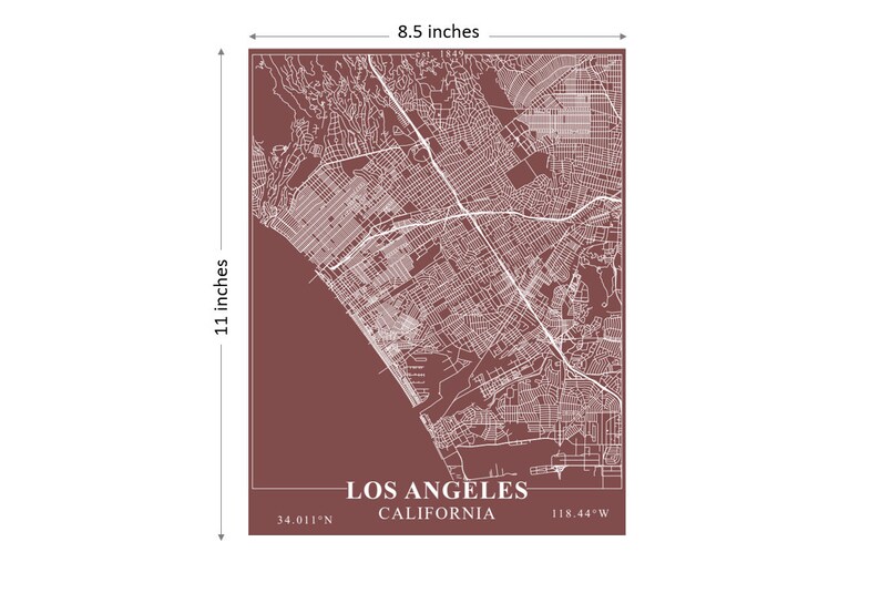 City of Los Angeles Digital Map - Etsy