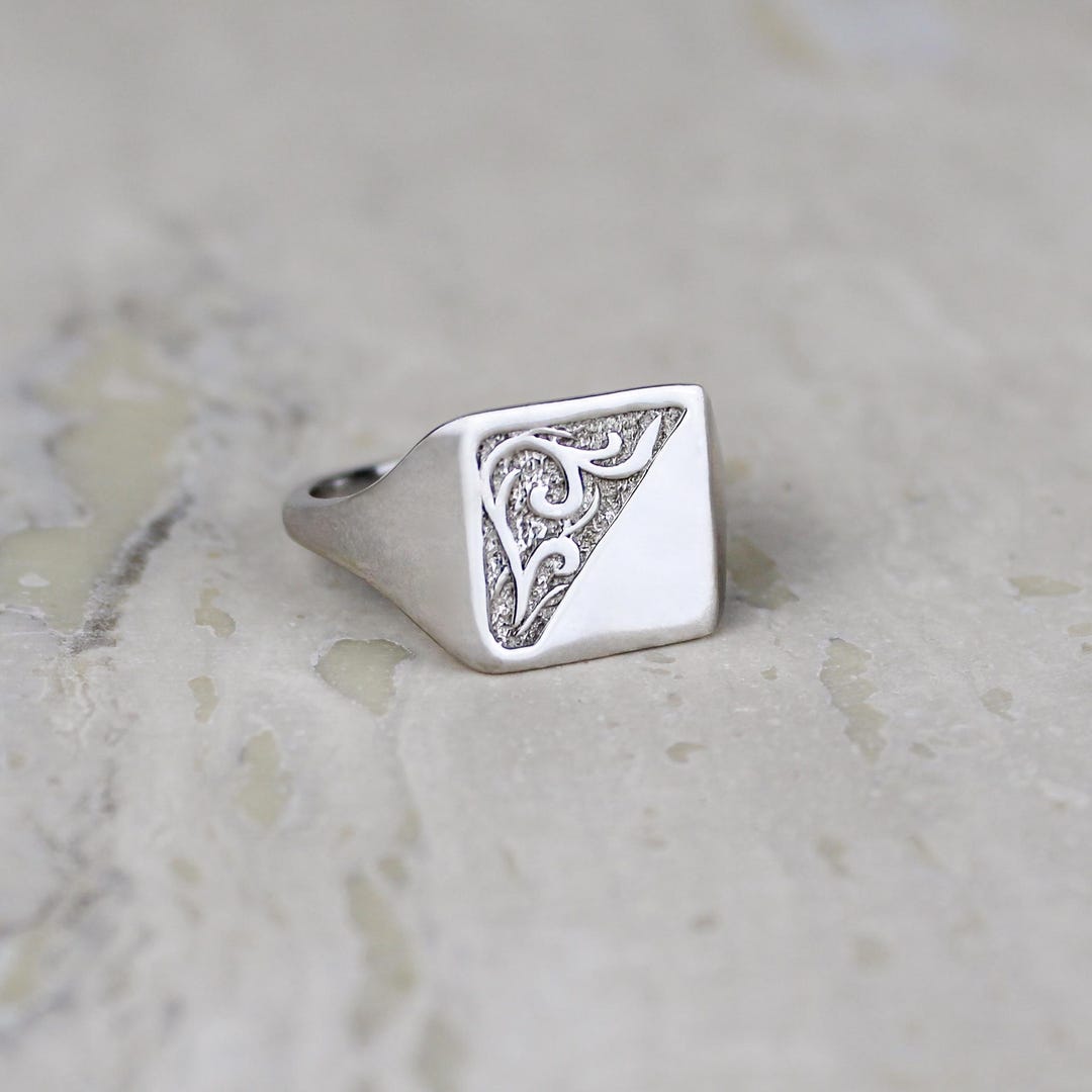 The Architect Ring, Square Signet, Unique Engraving, Vintage Inspired ...