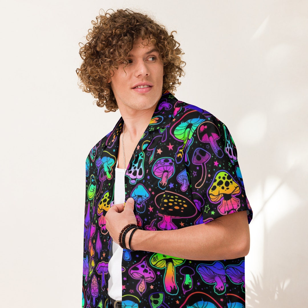 Neon Mushroom Mens Festival Outfit Trippy Rave Shirt Psychedelic Techno ...