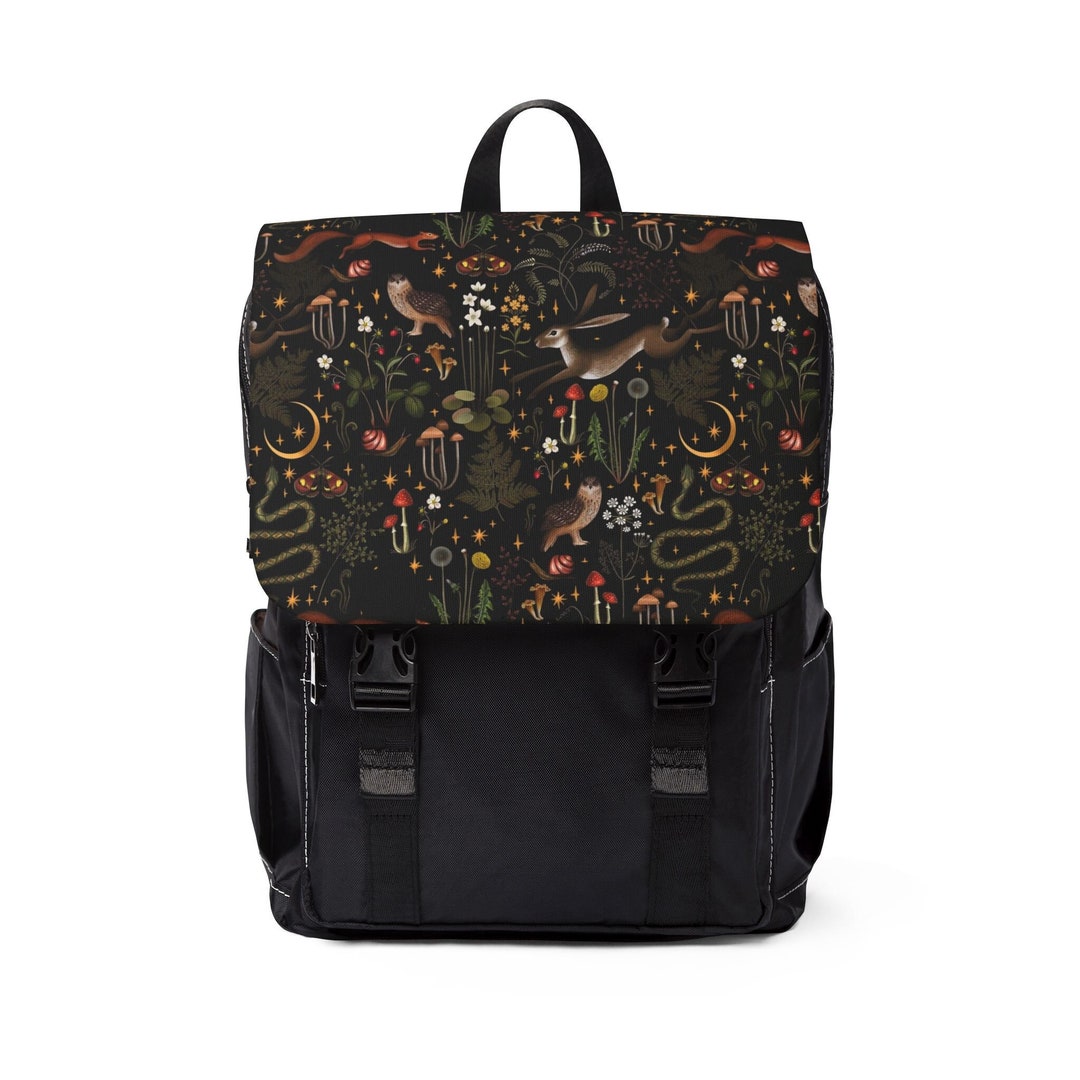 Boho Canvas Backpack Dark Cottagecore Botanical Forest Bag Witchy Fall ...