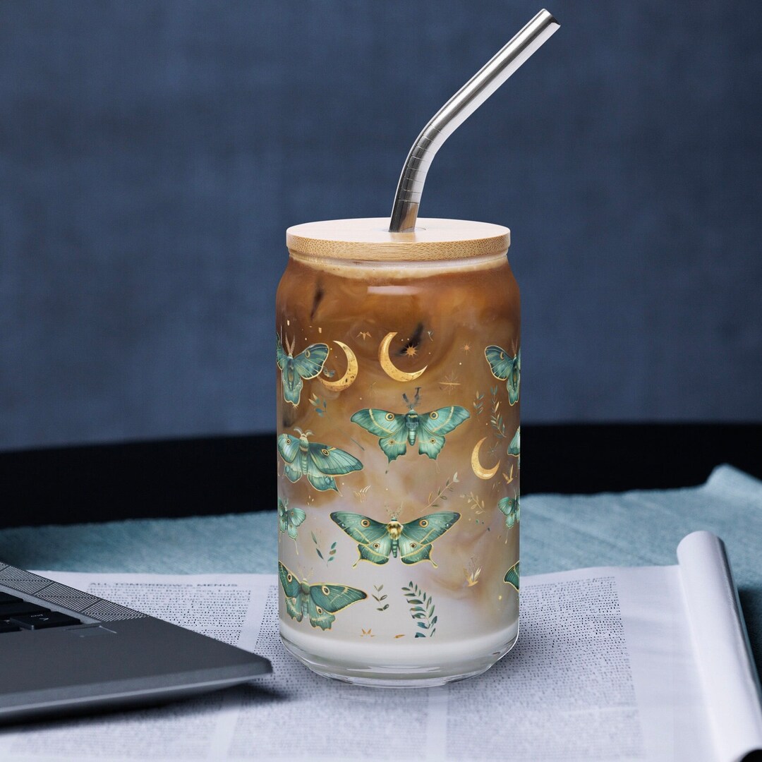 Boho Luna Moth Iced Coffee Cup 16oz Celestial Dark Cottagecore Can ...