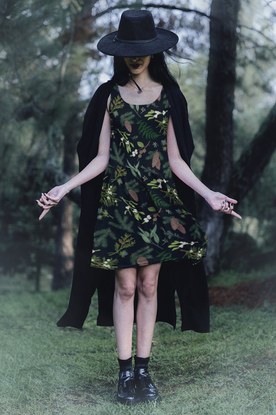 Woodland Dress Dark Cottage Core Botanical Dress Dark Academia Gothic ...