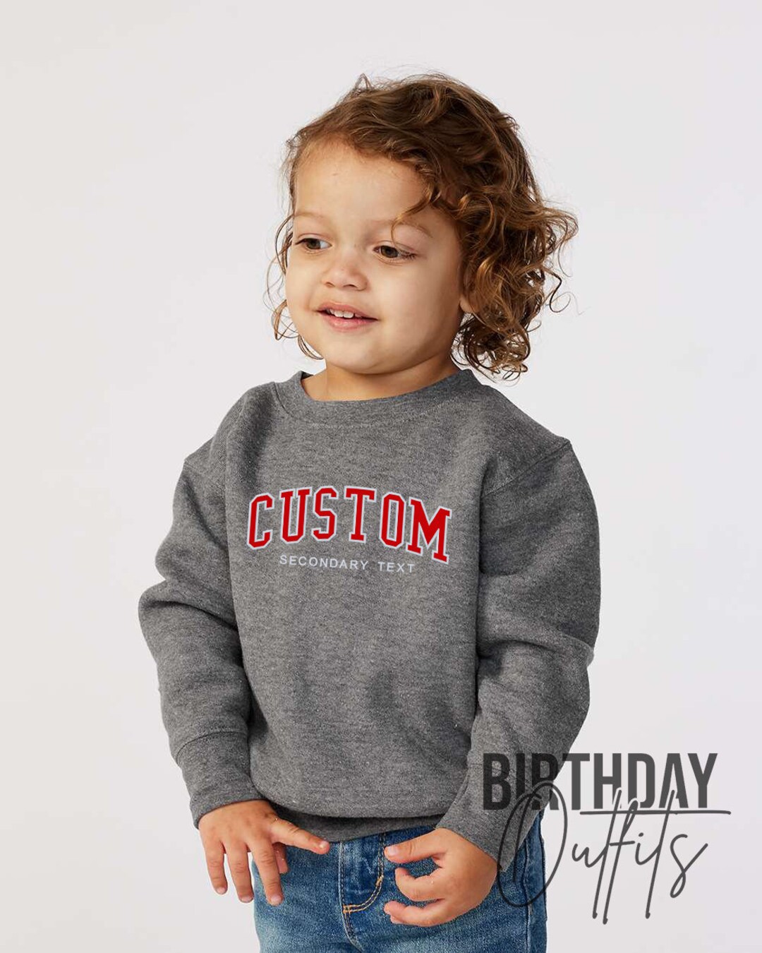 KIDS Custom Filled Embroidered Varsity Crewneck, Embroidery Crewneck ...