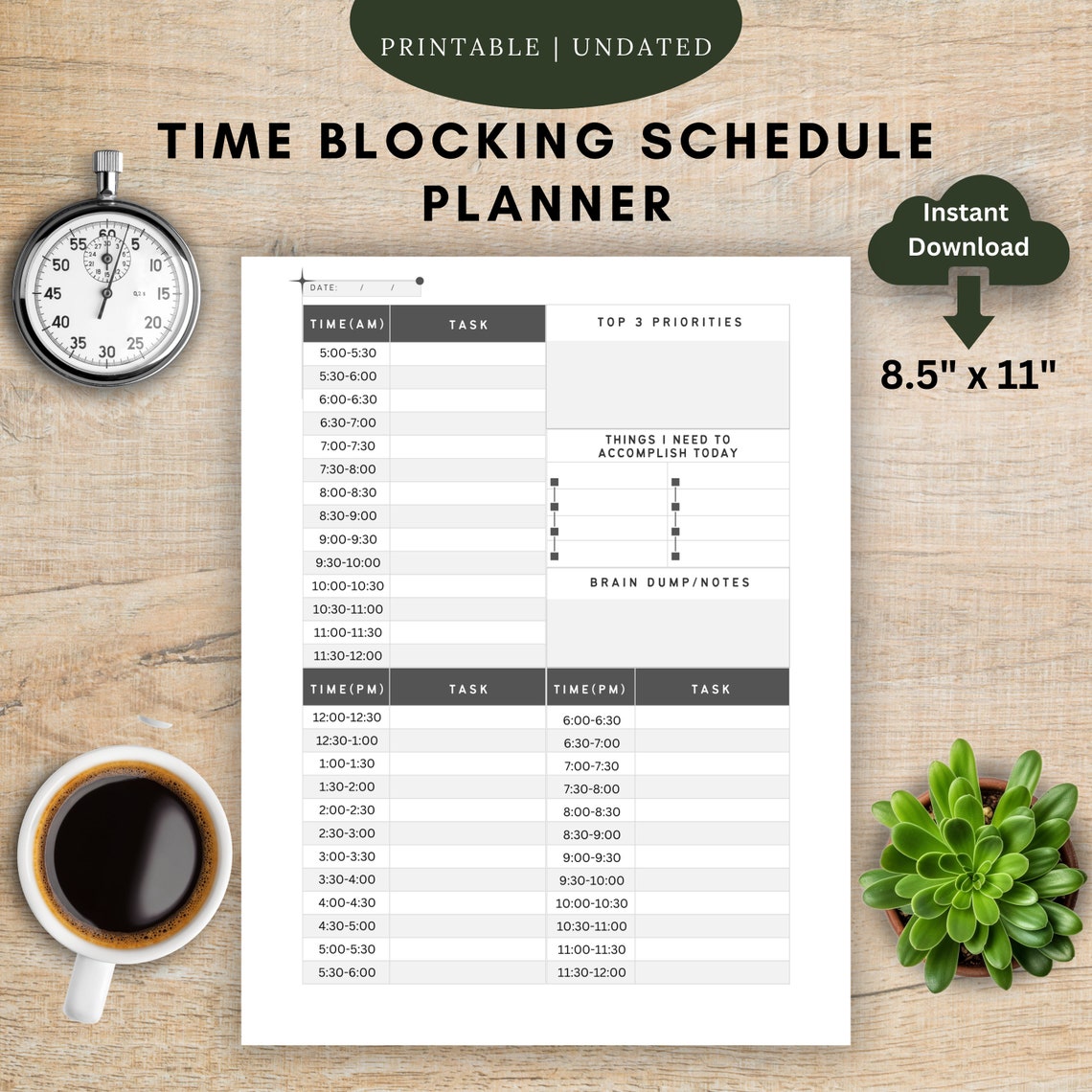 Time Blocking Schedule Planner Printable Block Schedule - Etsy