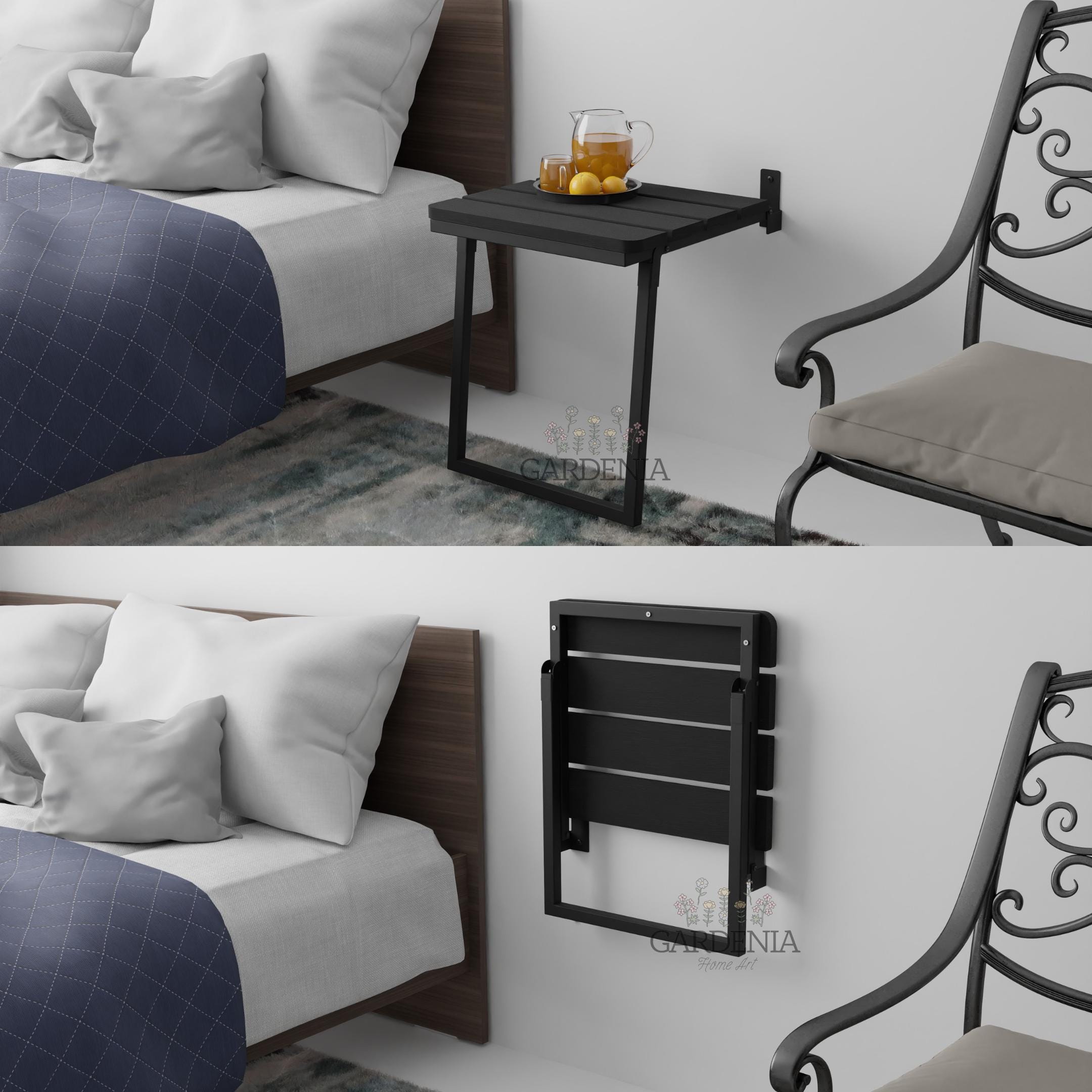 Easy Folding Black Teak Wood Wall-mounted Chair, Handmade Inside Bath ...