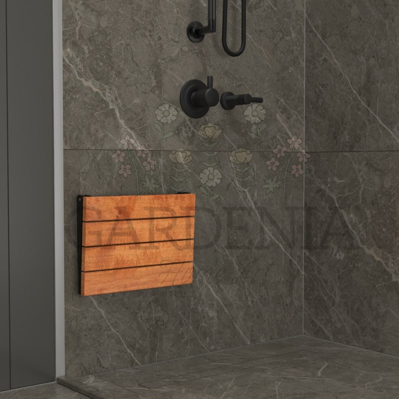 Teak Wood Wall Mounted Folding Shower Bench, Shower Foldable Murphy ...
