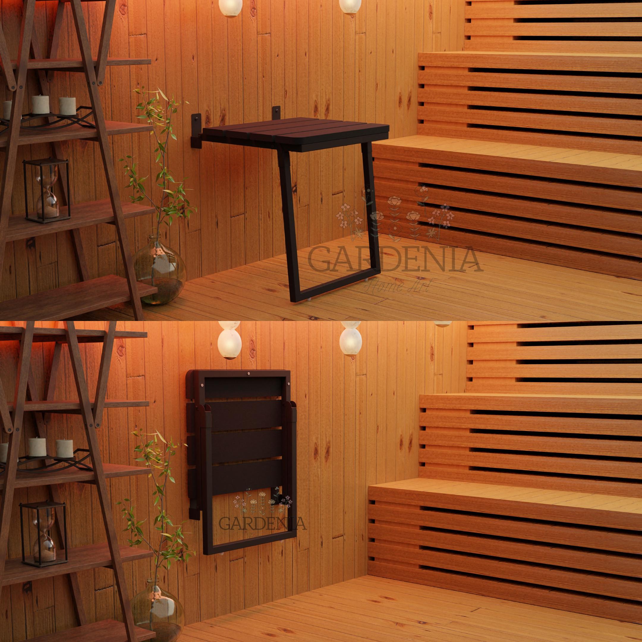 Easy Folding Black Teak Wood Wall-mounted Chair, Handmade Inside Bath ...