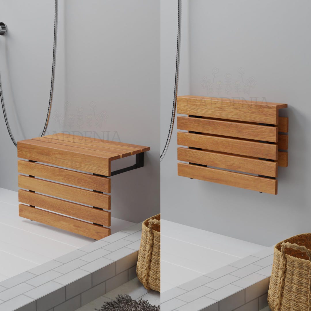 20''-50cm Folding Super Safe Natural Teak Wood Wall-mounted Bath Chair ...