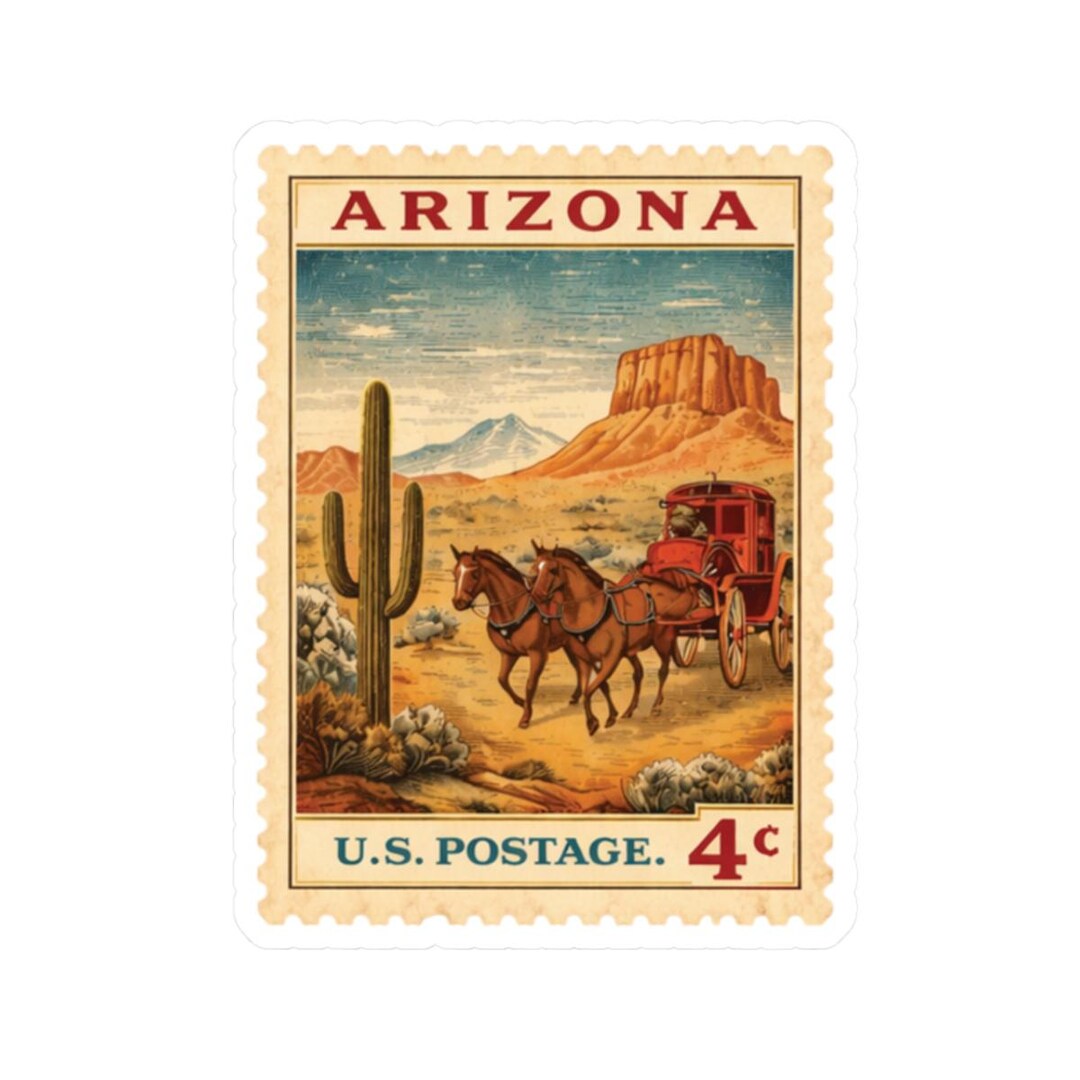 Arizona Vintage Postage Stamp Sticker, Kiss-cut Sticker | Desert ...