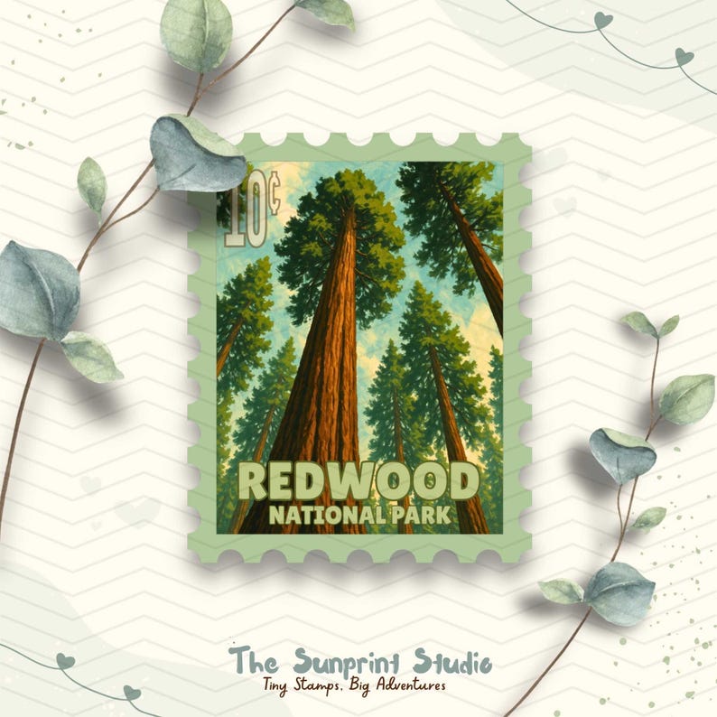 Redwood National Park Postage Stamp Vinyl Travel Sticker | Laptop iPad ...