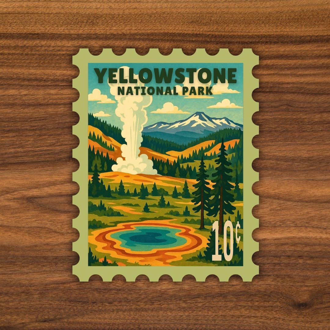 Yellowstone National Park Postage Stamp Vinyl Travel Sticker | Laptop ...