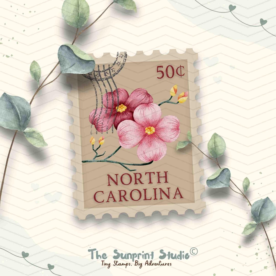 North Carolina State Travel Stamp Vinyl Sticker | NC State Flower ...
