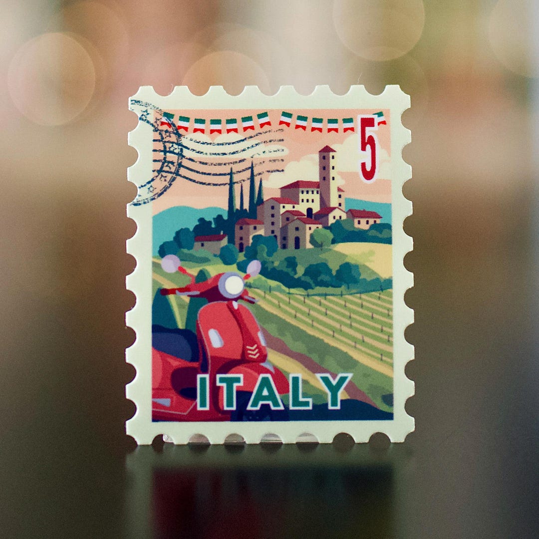 Italy Postage Stamp Vinyl Travel Sticker | Italian Vespa Vineyard ...