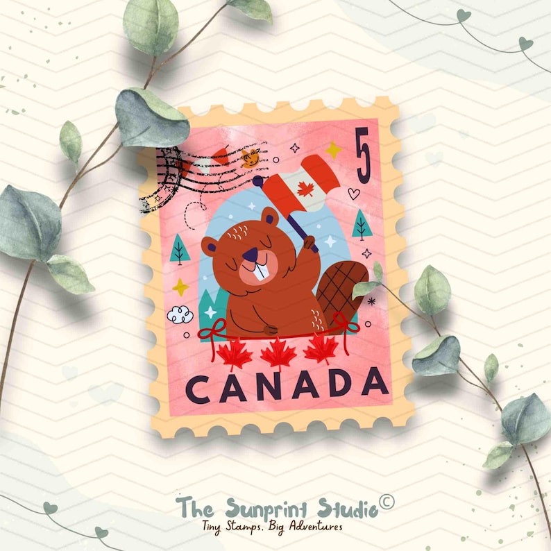 Canada Travel Stamp Vinyl Sticker | Cute Beaver Holding Canada Flag ...