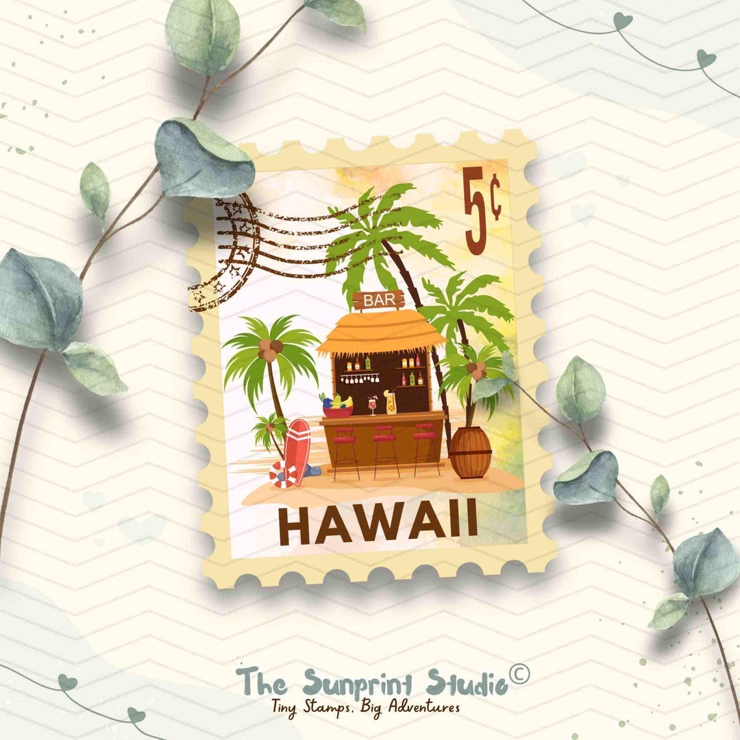 Hawaii Travel Stamp Vinyl Travel Sticker | Hawaii Island Beach Tiki Hut ...