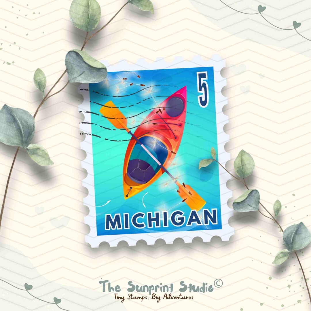 Michigan Travel Stamp Vinyl Travel Sticker | Lake Michigan Kayak Stamp ...