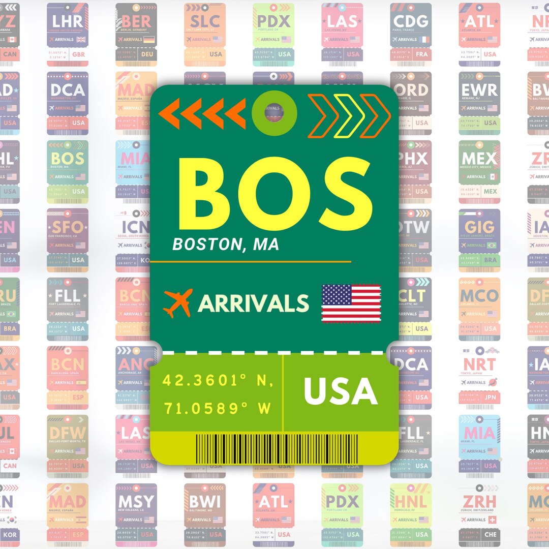 Boston BOS Airport Luggage Tag Sticker Boarding Pass Travel Sticker ...