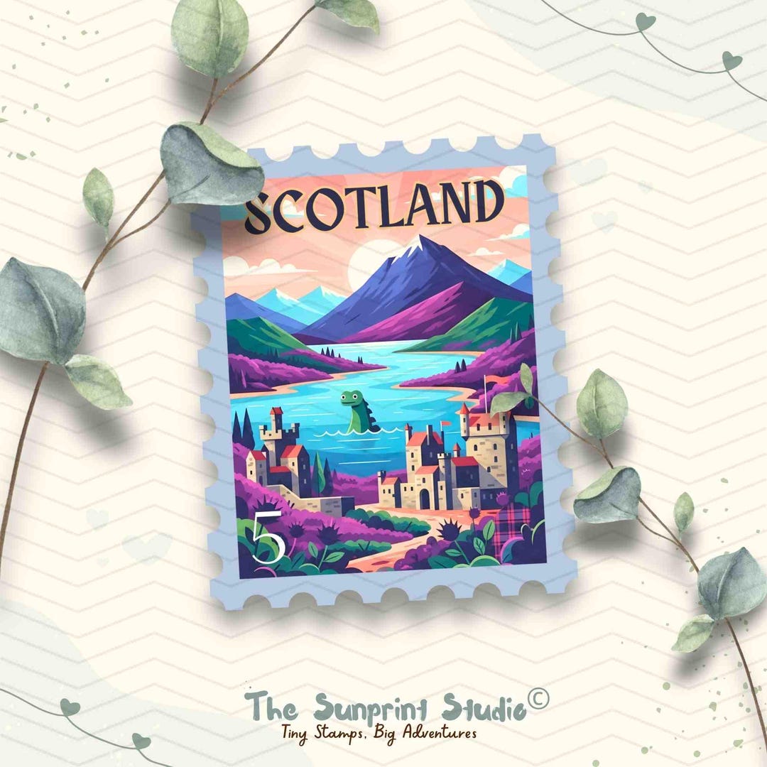 Scotland Travel Stamp Vinyl Sticker | Cute Scotland Landscape Stamp ...