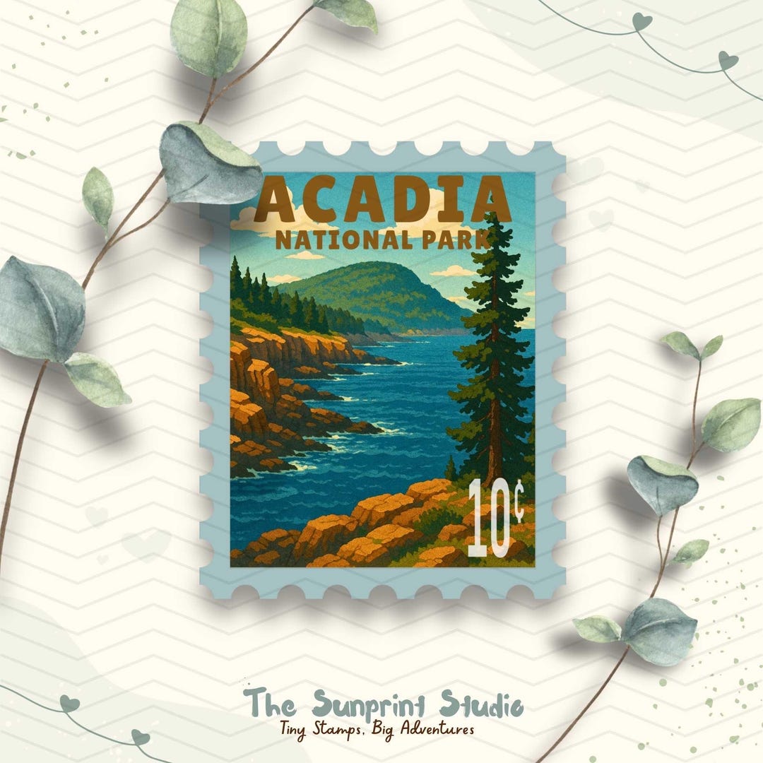 Acadia National Park Postage Stamp Vinyl Travel Sticker | Laptop iPad ...