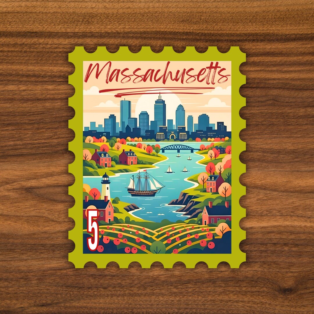 Massachusetts Postage Stamp Vinyl Travel Sticker | Massachusetts ...