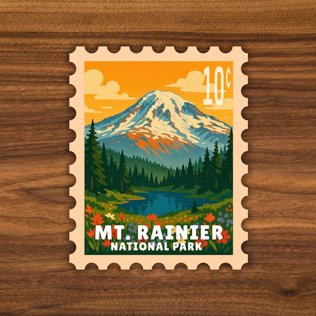 Mt. Rainier National Park Postage Stamp Vinyl Travel Sticker | Laptop ...
