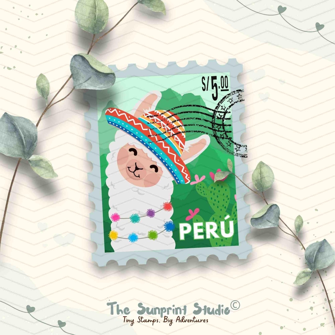 Peru Travel Stamp Vinyl Sticker | Cute Colorful Alpaca Peruvian Stamp ...