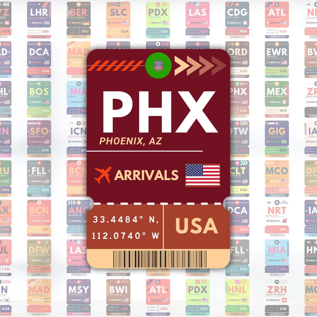 Phoenix PHX Airport Luggage Tag Sticker Boarding Pass Travel Sticker ...