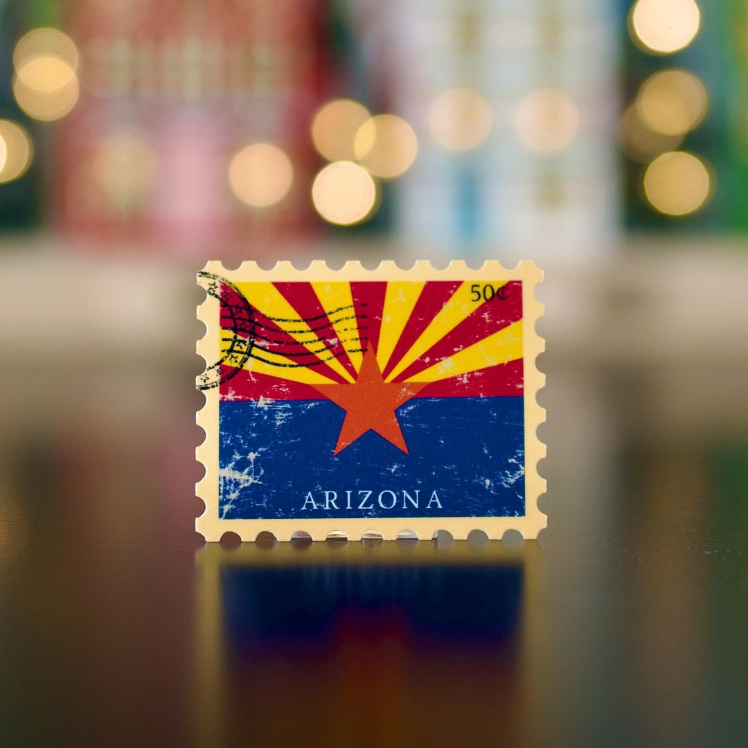 Arizona State Flag Vinyl Sticker | AZ Vintage Postage Stamp | Laptop ...